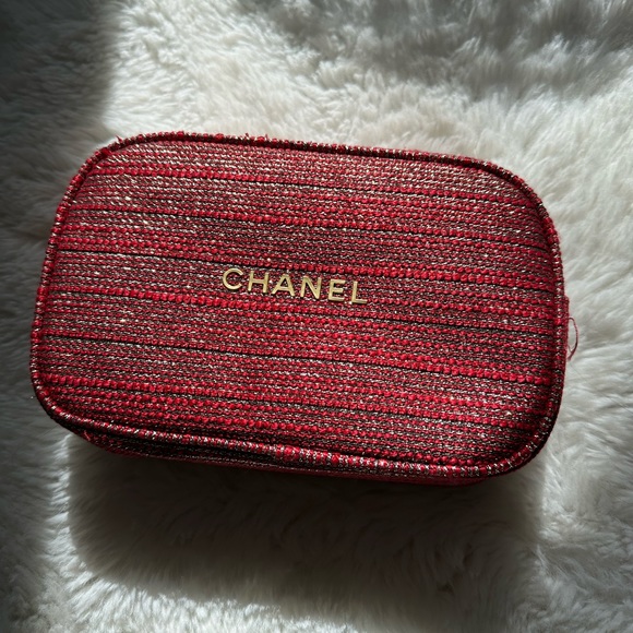 CHANEL | Accessories | New Chanel Red Tweed Makeup Bag Pouch | Poshmark